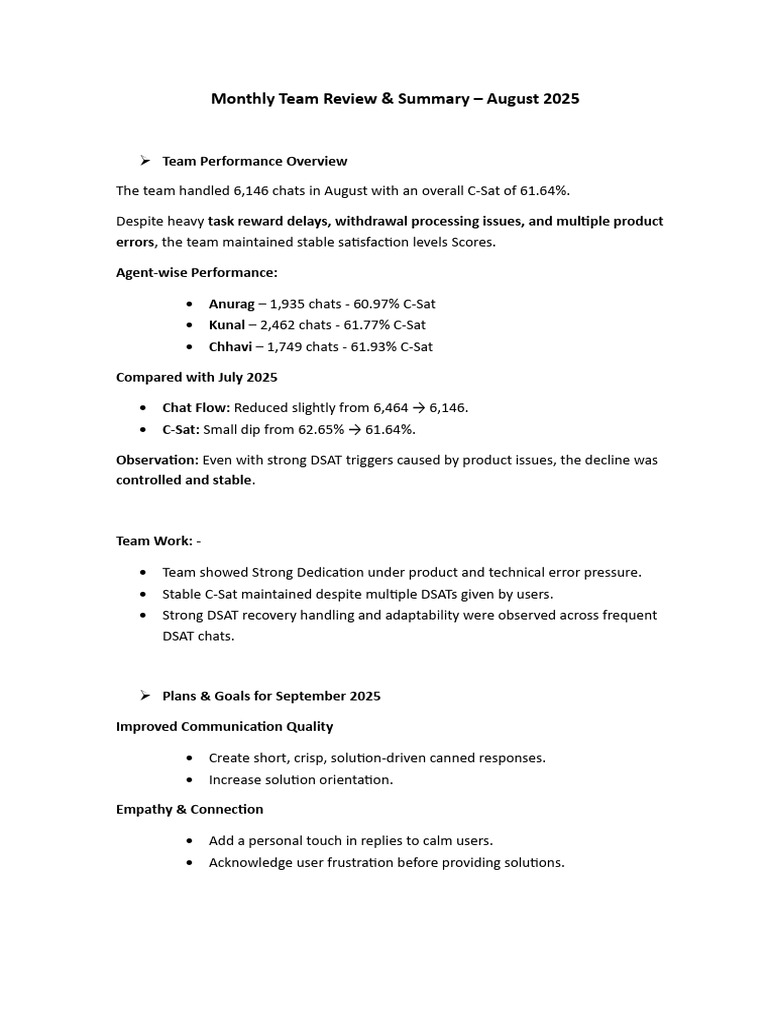 Monthly Team Review August | PDF | Communication | Social Psychology