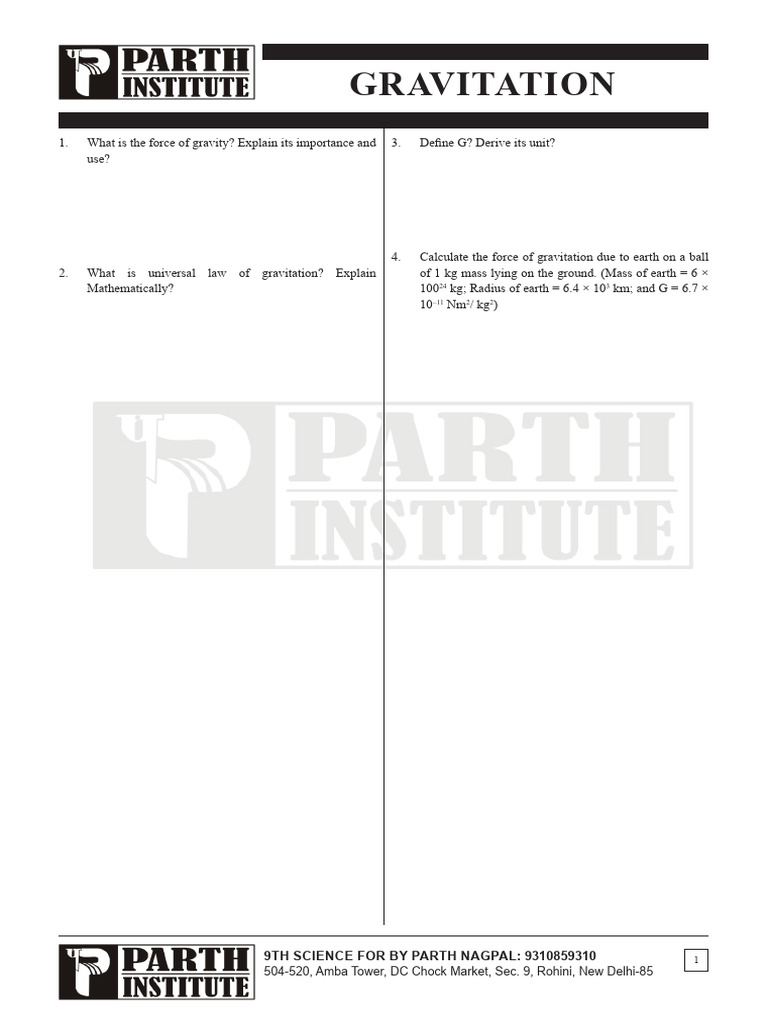 Gravitational Force and Calculations Guide | PDF | Weight | Mass