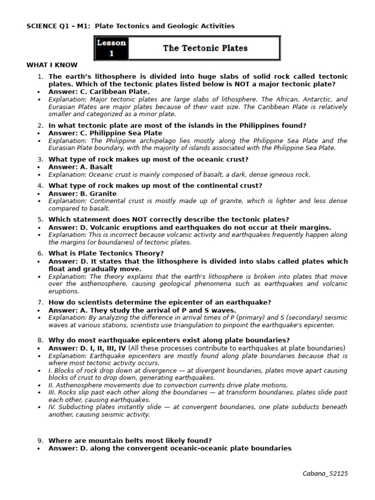 Q1M1-Plate Tectonics and Geologic Activities | PDF | Plate Tectonics ...
