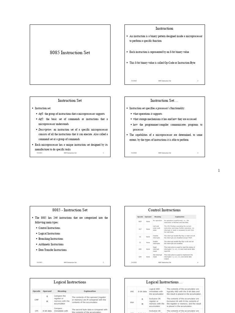 8085 Microprocessor Instruction Set | PDF | Microprocessor | Central ...