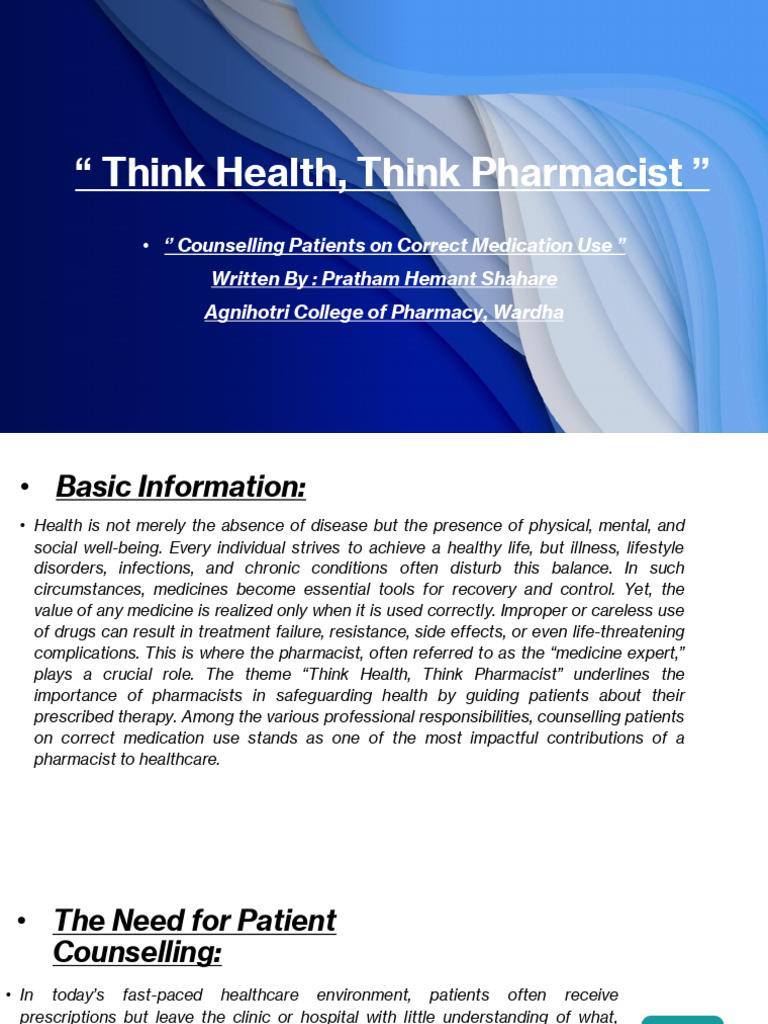 Think Health Think Pharmacist - Pratham H. Shahare | PDF | Pharmacy ...
