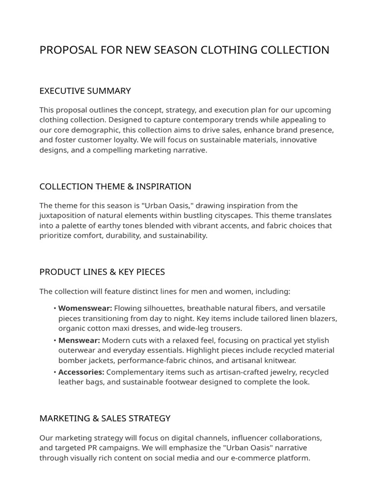 Proposal For New Season Clothing Collection: Executive Summary | PDF