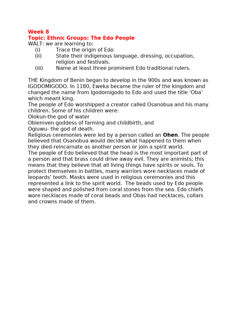 Week 8 the Edo People | PDF