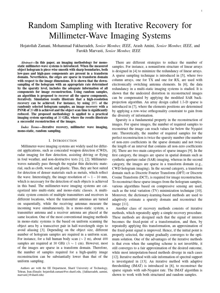Random Sampling with Iterative Recovery for Millimeter-Wave Imaging ...