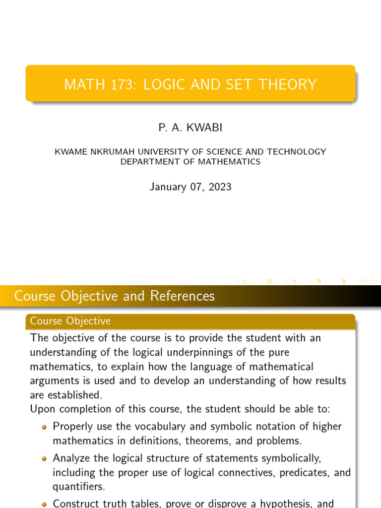 Logic and Set Theory Course Overview | PDF | Set (Mathematics ...