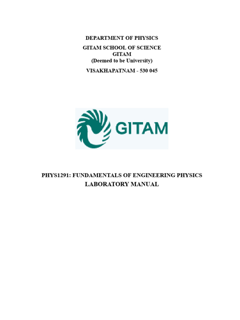 PHYS1291 Fundamentals of Engineering Physics Lab Manual CSE | PDF ...