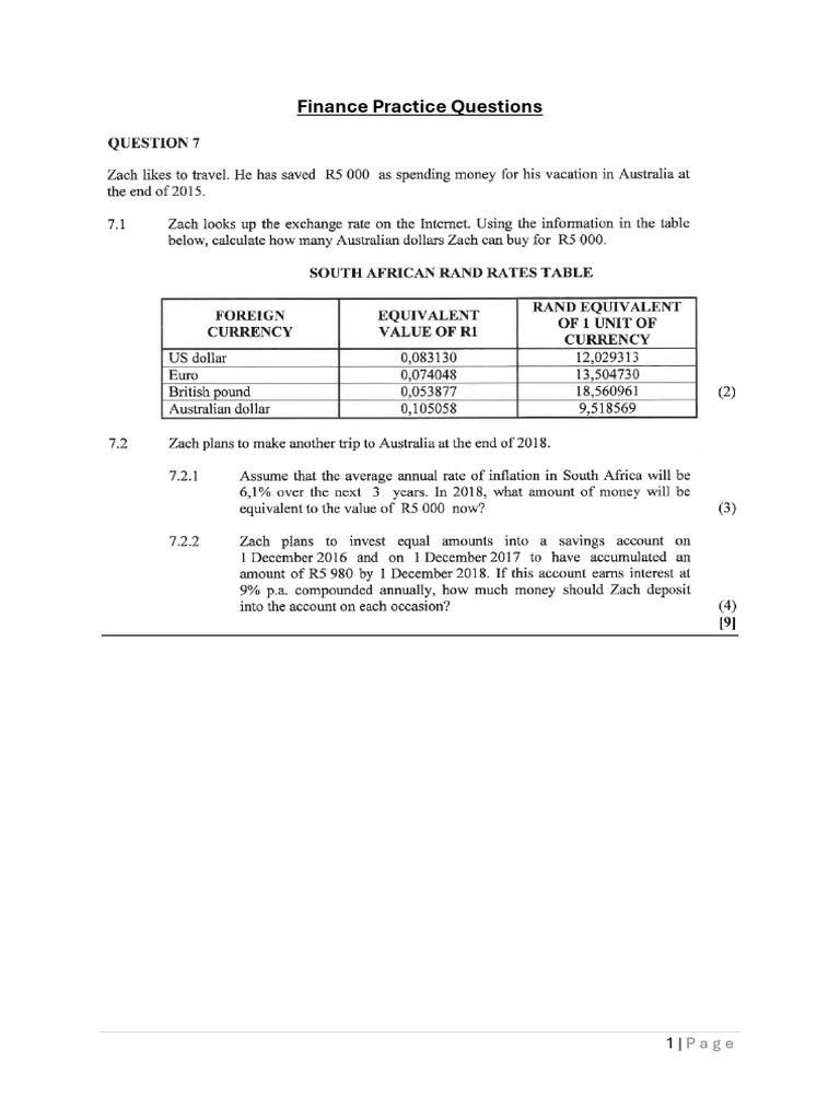 Grade 10 Finance Practice Questions - 063944 | PDF