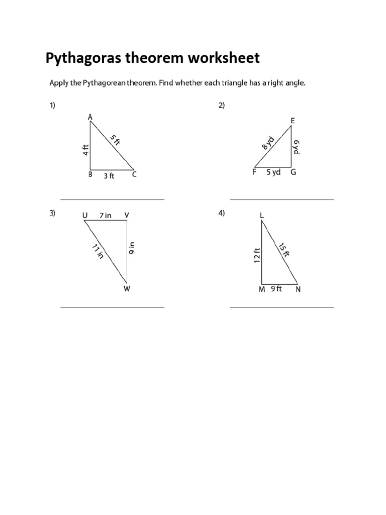 Pythagoras Theorem Worksheet | PDF