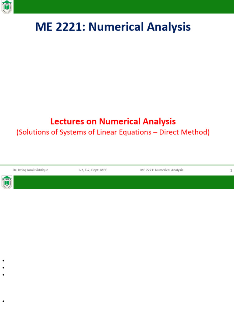 Lecture-6 ME2221-System of Linear Algebraic Equations Direct Method | PDF | Matrix (Mathematics ...