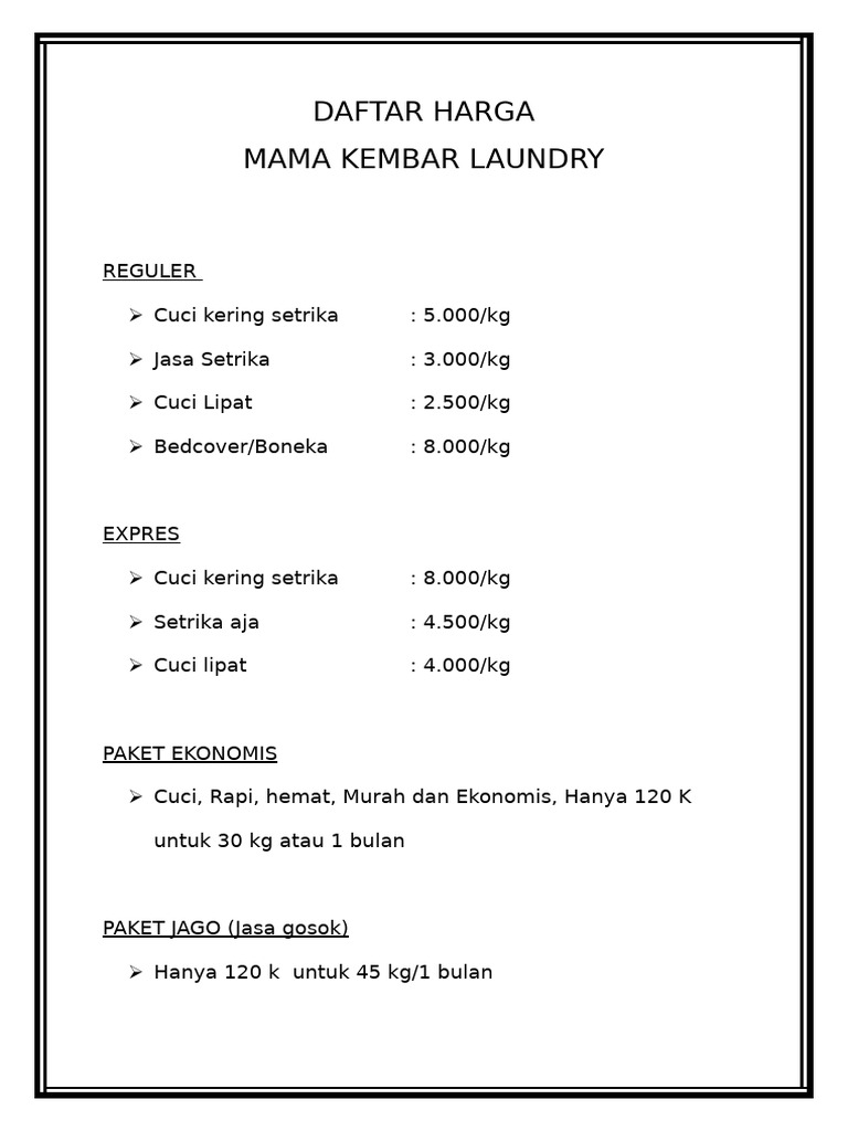 DAFTAR HARGA Mama Laundry | PDF