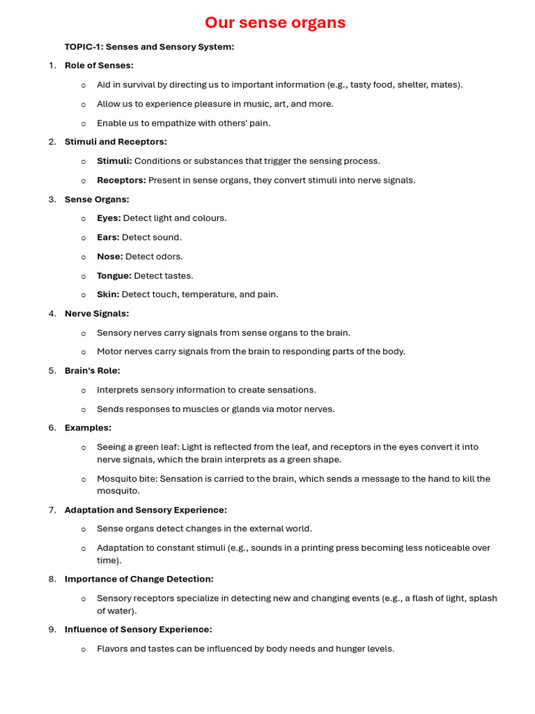 9th Class Notes and Home Work | PDF | Ear | Taste