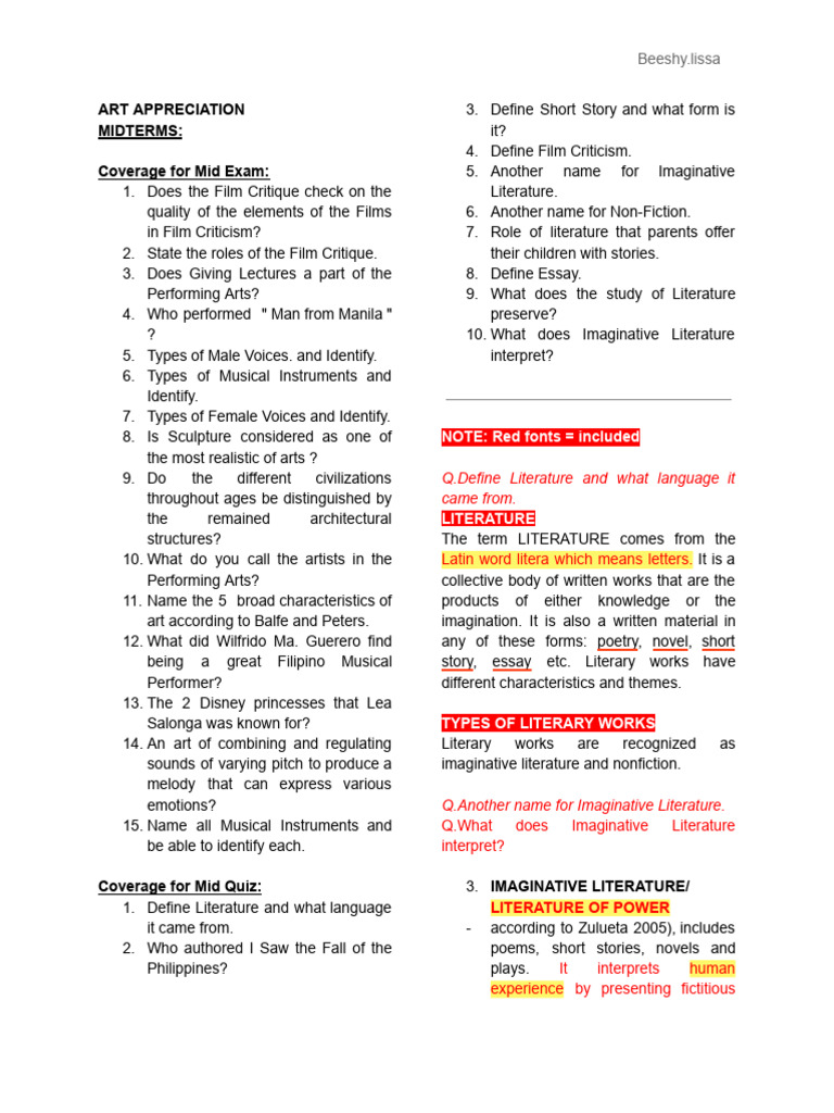 Art Appreciation Midterm Study Guide | PDF | Trumpet | Brass Instruments