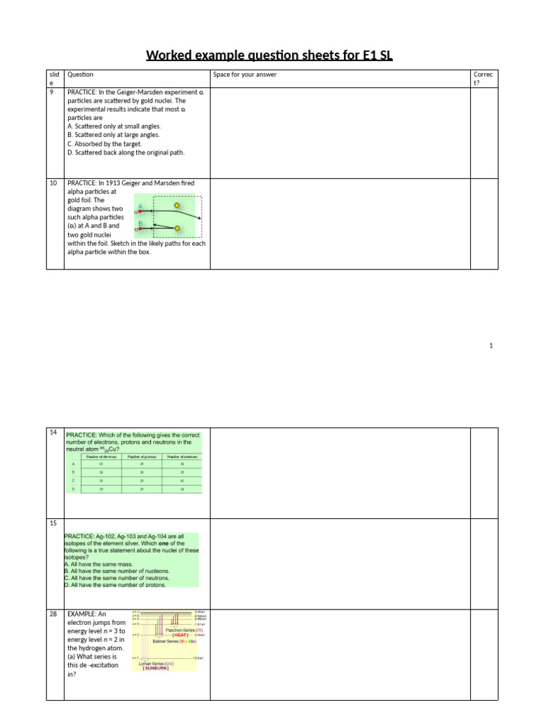 Geiger-Marsden Experiment Practice Sheets | PDF | Emission Spectrum ...