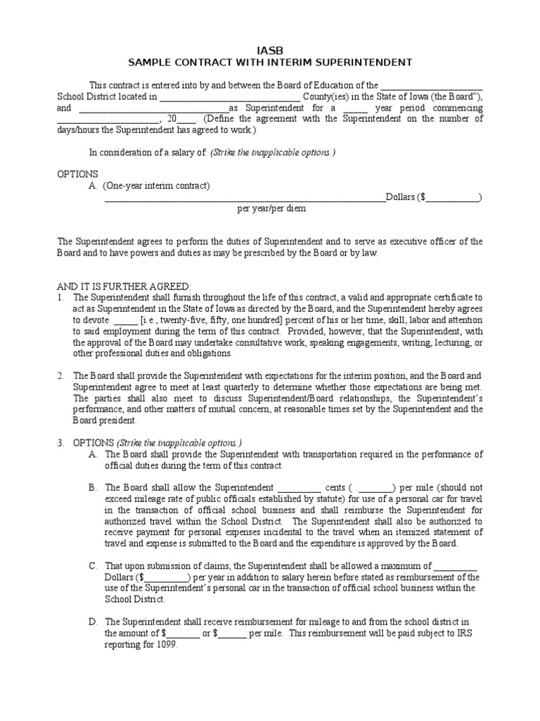 Sample Contract With Interim Superintendent | PDF | Board Of Directors ...