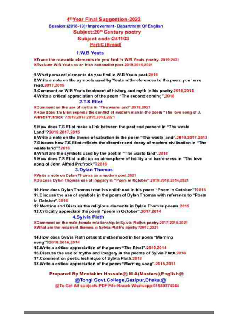 20th Century Poetry | PDF