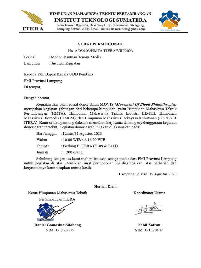 Surat Permohonan Donor Darah. | PDF