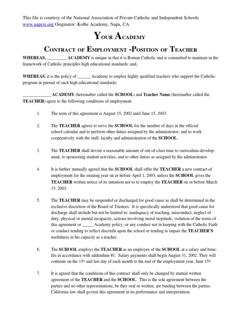 Teacher Employment Contract Template | PDF