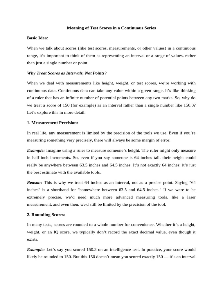 Meaning of Test Scores in A Continous Series | PDF | Measurement ...