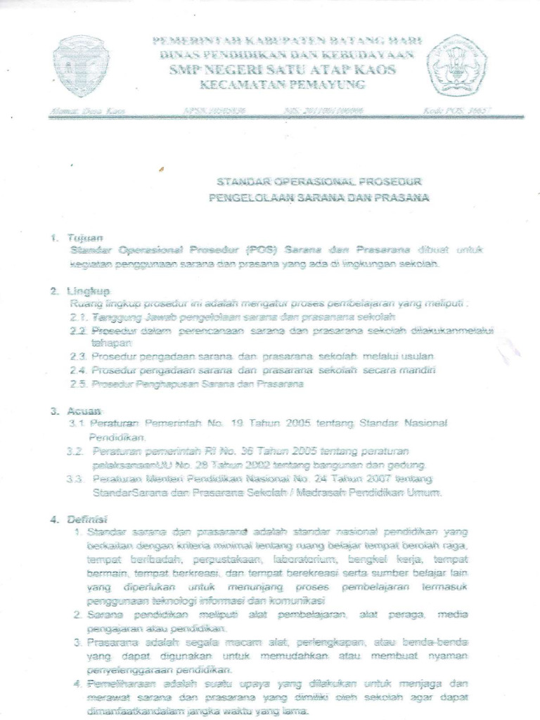 Sop Pengelolaan Sarpras - Compressed | PDF