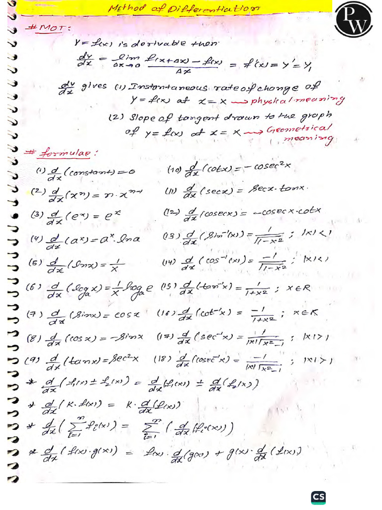 Method Of Differentiation Handwritten Notes Pdf