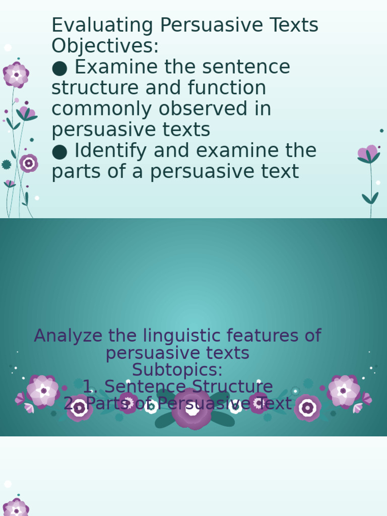 Analyzing Persuasive Text Structures | PDF | Sentence (Linguistics ...