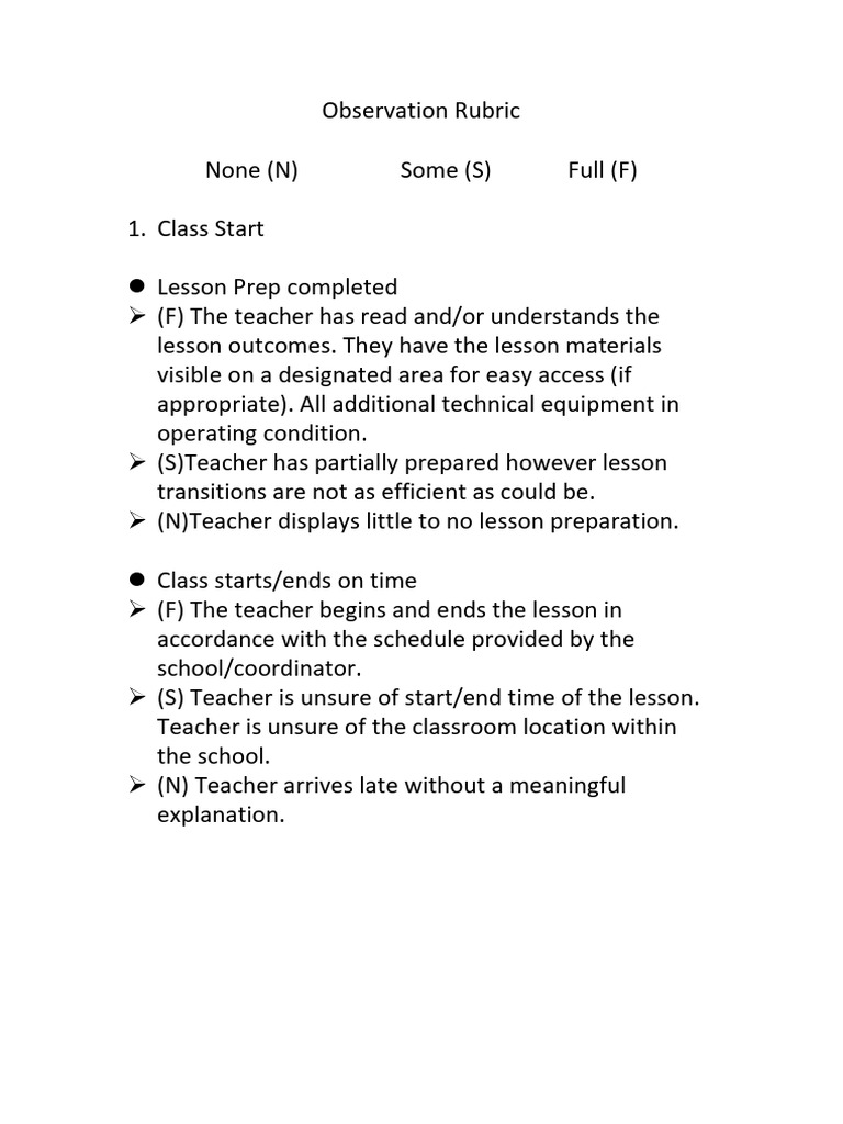 Observation Rubric 38165607 | PDF | Teachers | Classroom Management