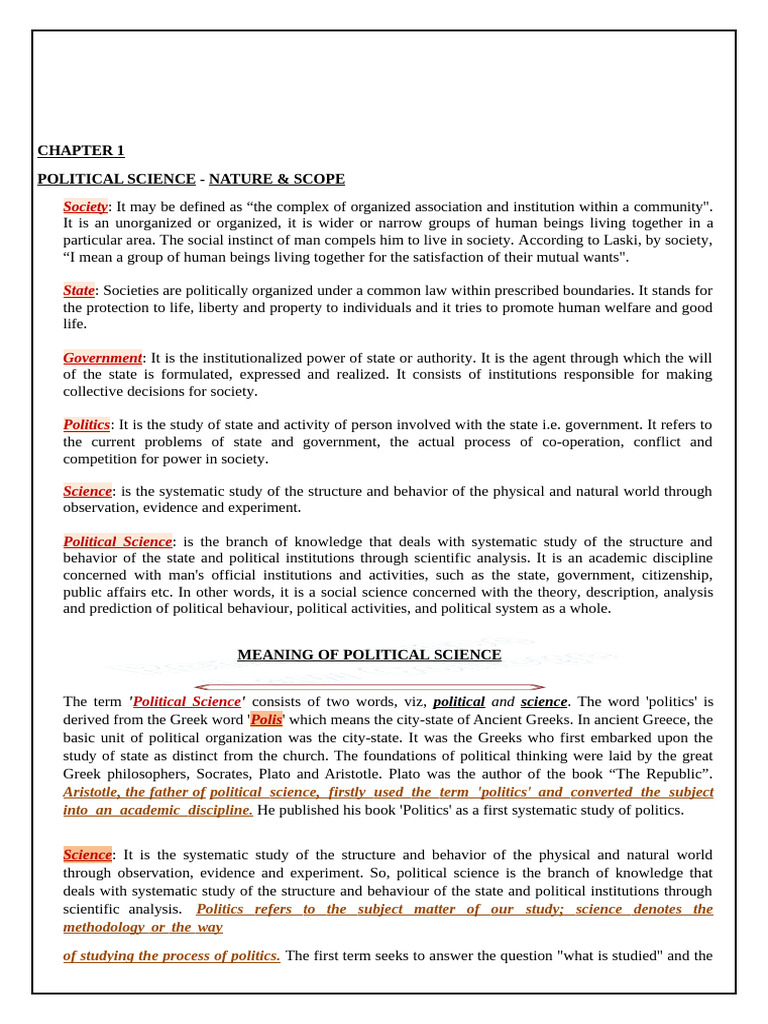 Chapter 1 - Political Notes | PDF | Science | Social Sciences