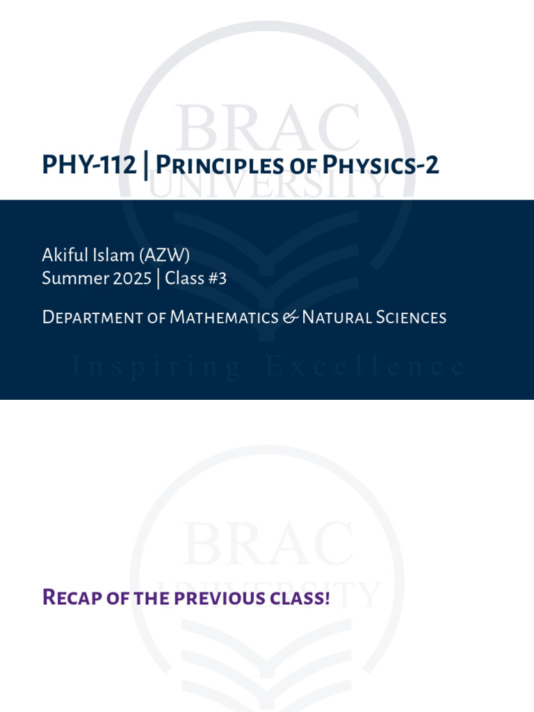 AZW PHY 112 Summer 25 Class 3 | PDF | Dipole | Electric Field