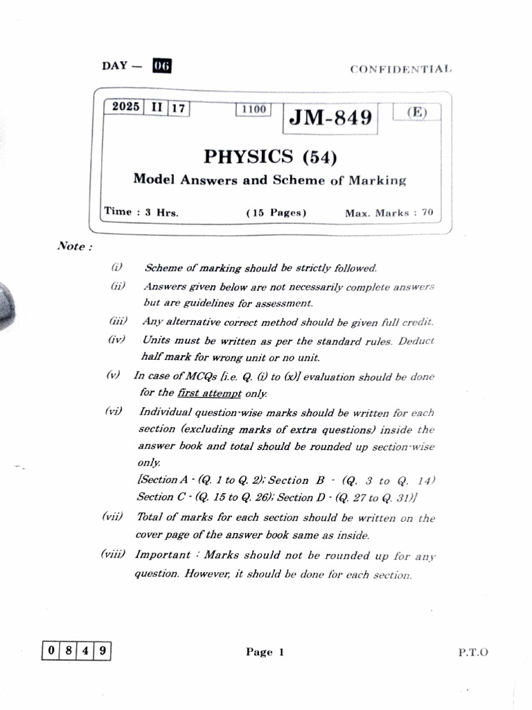 Physics Model Answers & Marking Scheme | PDF | Physics | Physical Chemistry