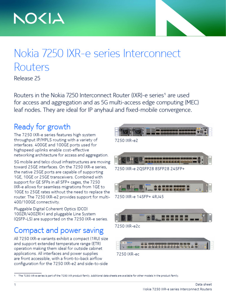 Nokia 7250 IXR-e Series Overview | PDF | Networking | Multiprotocol ...