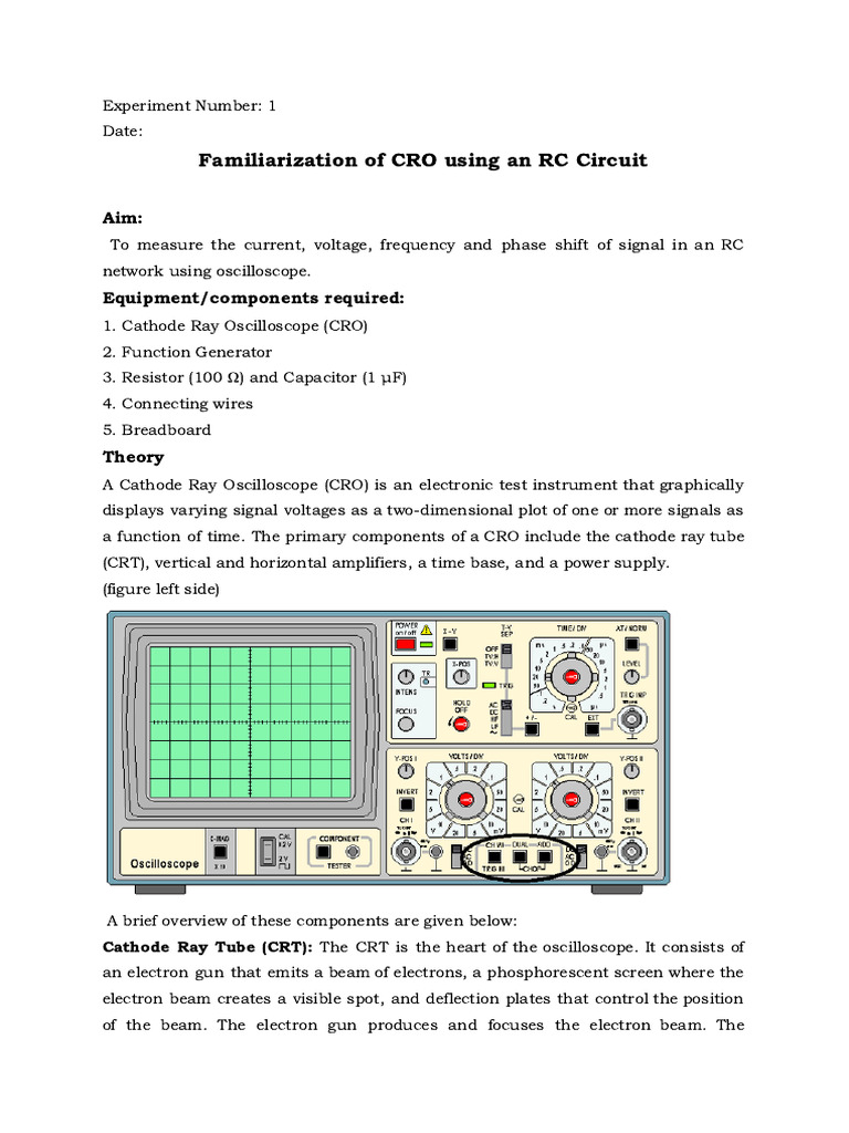 Familiarisation of CRO Using RC Circuit | PDF | Amplifier ...