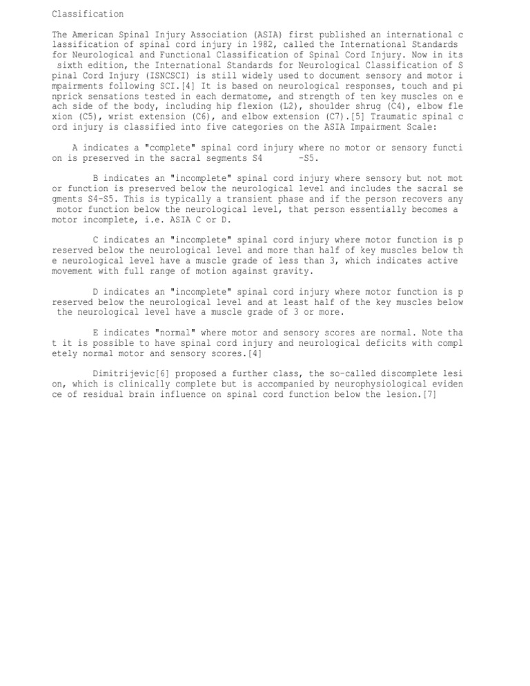 ASIA Scoring System For SCI | PDF