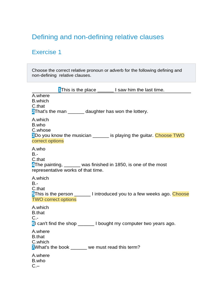 Relative Clauses Exercises PDF | PDF