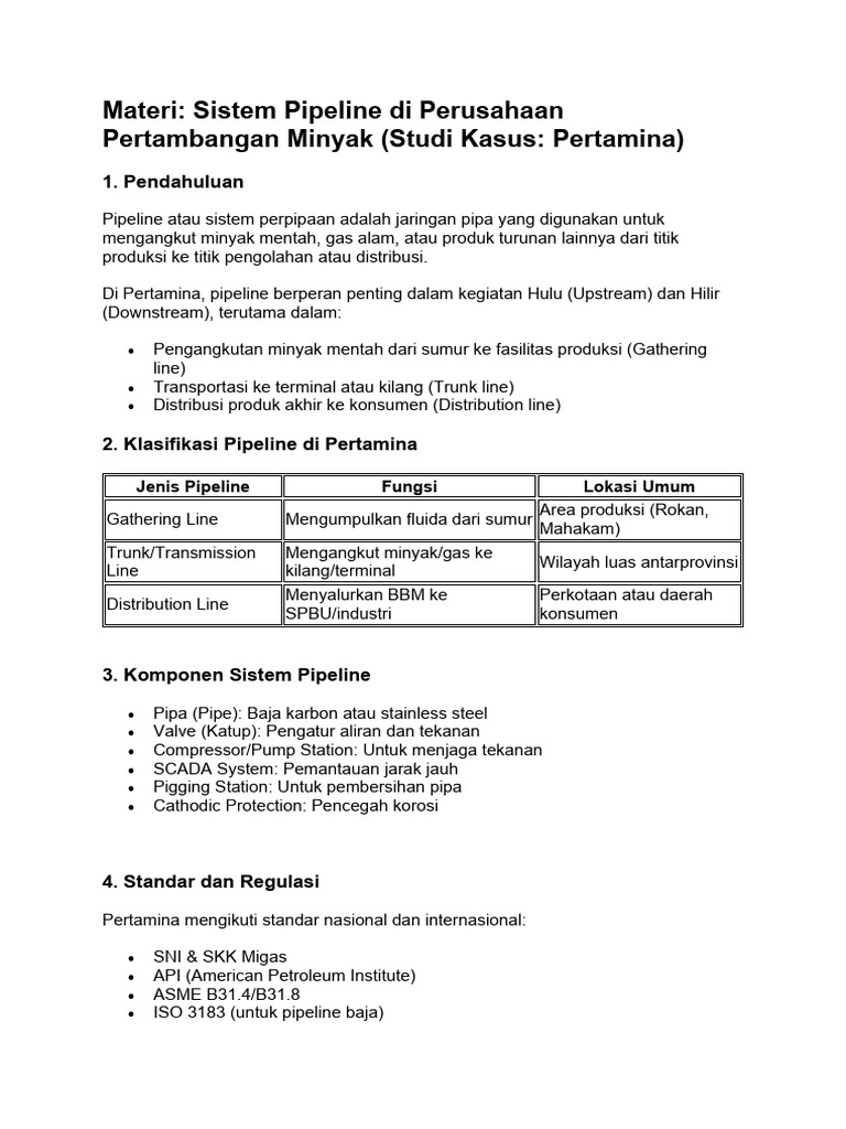 Sistem Pipeline Pertamina: Fungsi & Analisis | PDF