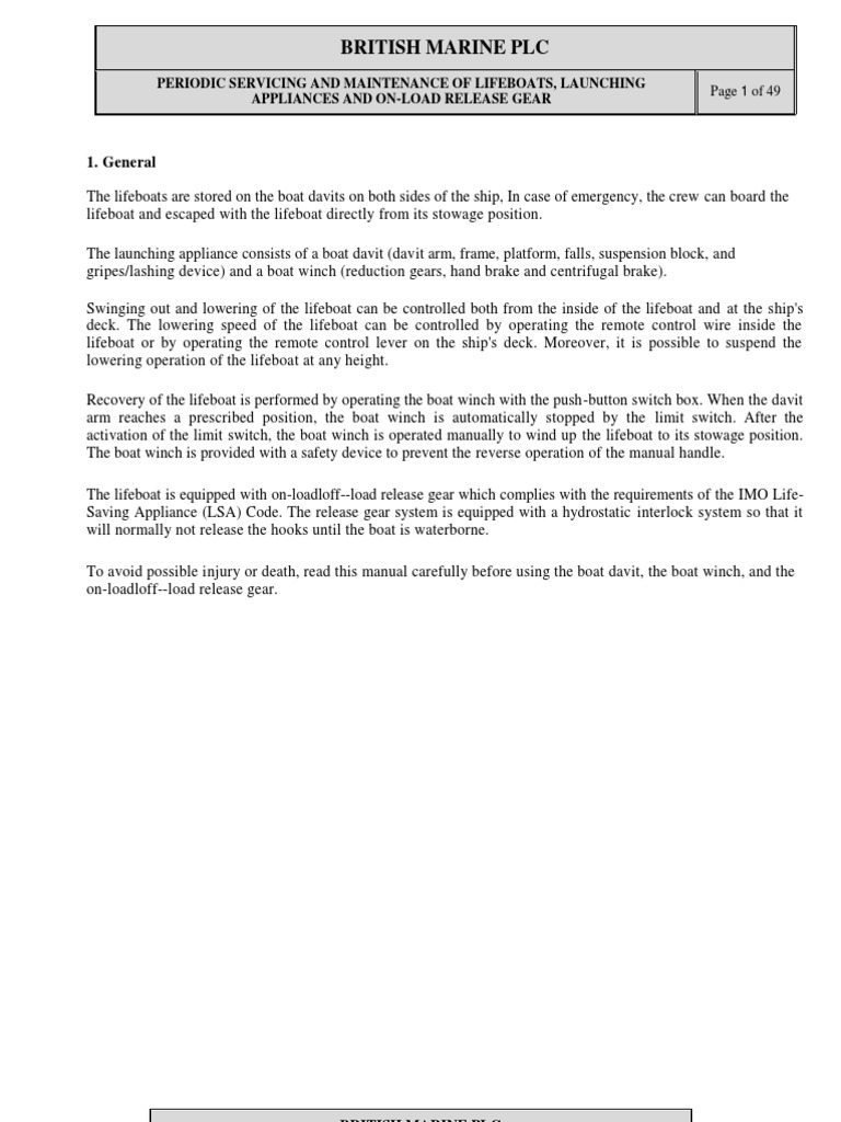 Maintain lifeboats, davits and release gear | PDF | Manufactured Goods ...