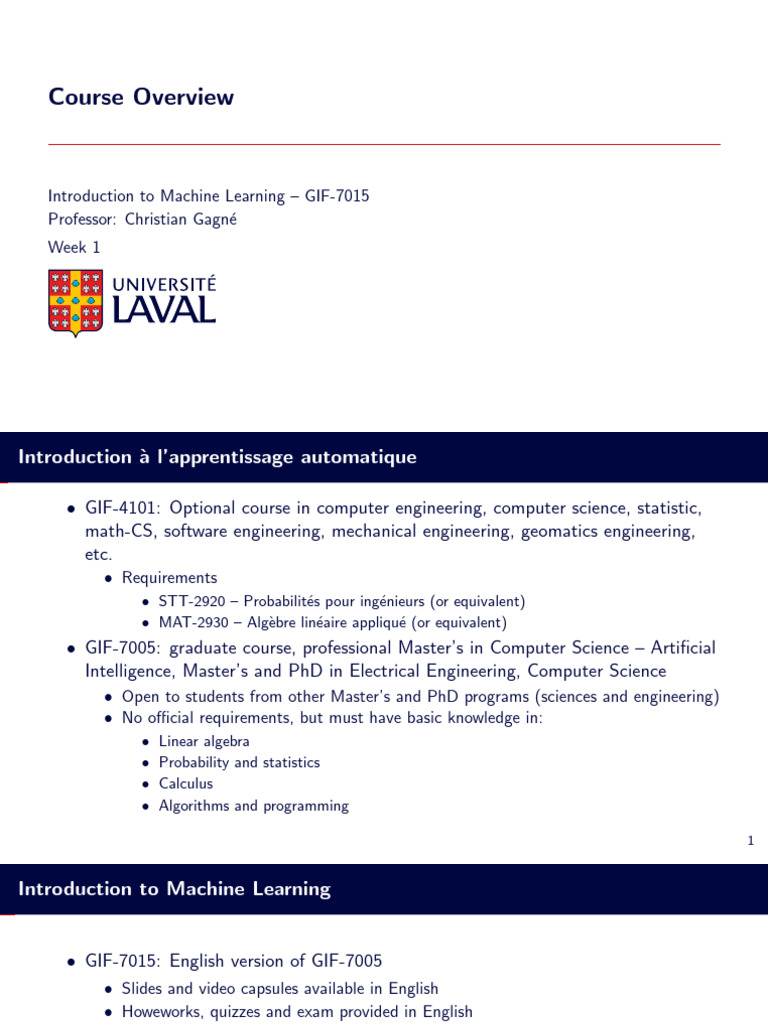 Machine Learning Course Overview GIF-7015 | PDF | Regression Analysis ...