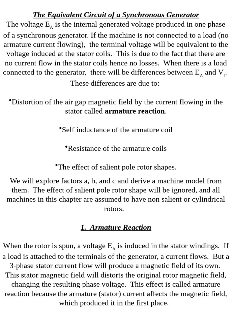 Synchronous Generator Equivalent Circuit | PDF | Inductance | Electric ...