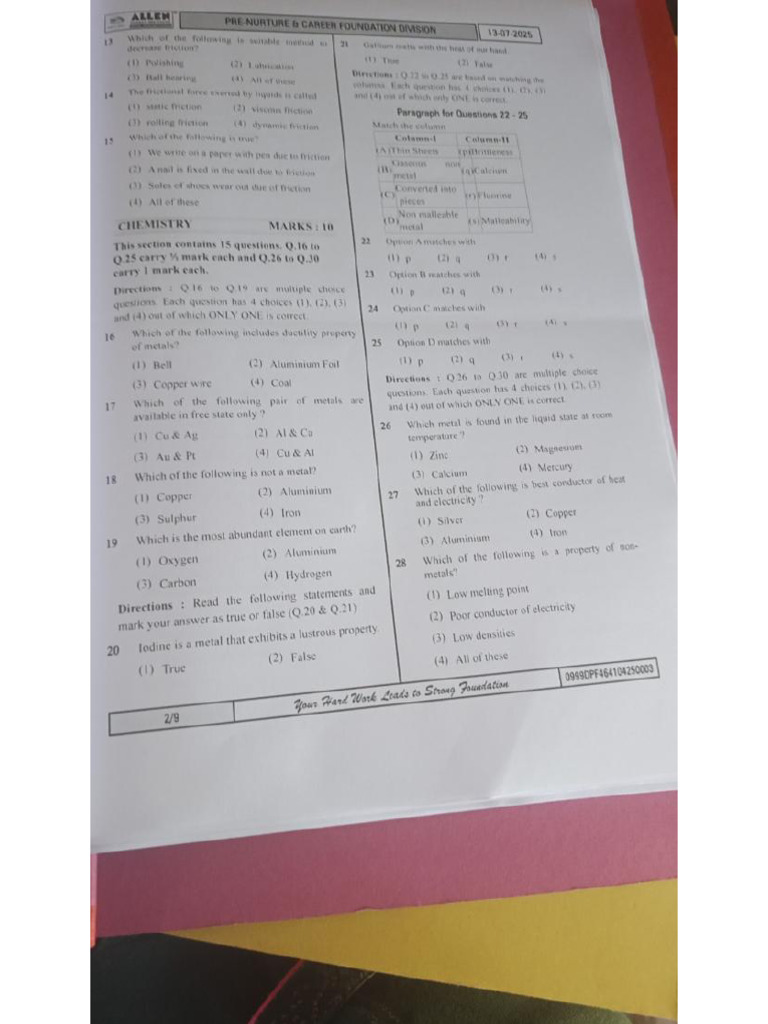 8th STD Foundation Test | PDF