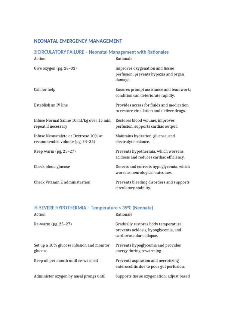Neonatal Emergencies Circulatory Failure and Hypothermia | PDF | Shock (Circulatory) | Hypothermia