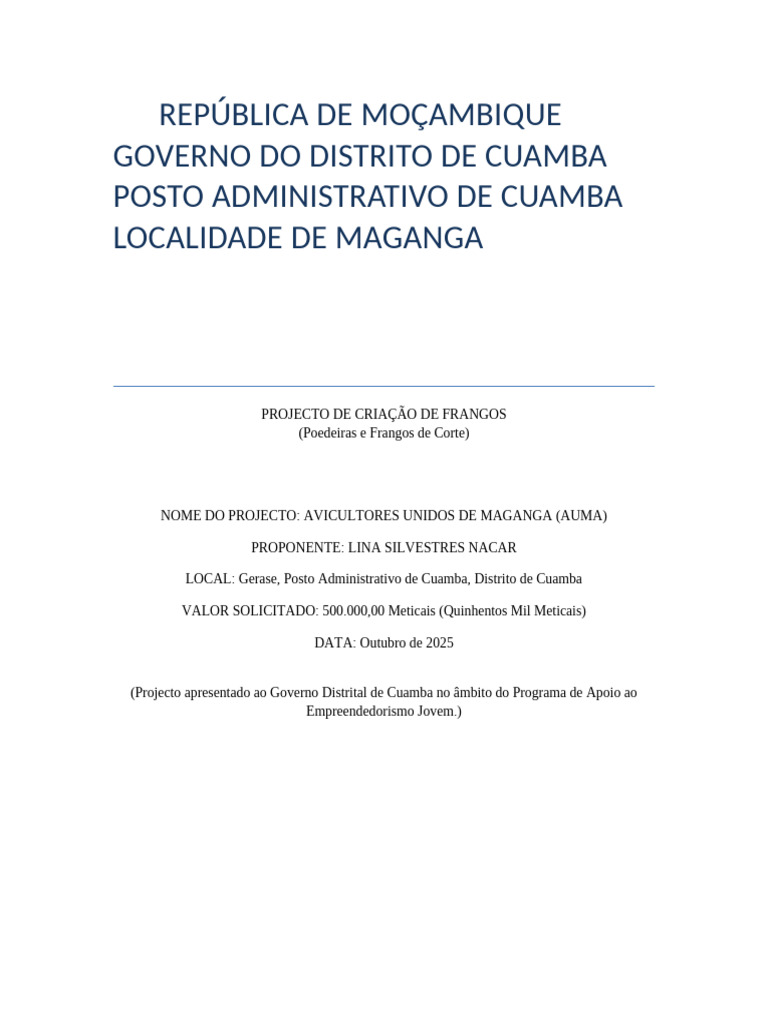Projecto Avicola Matharya Isac Arlindo Capa | PDF | Avicultura