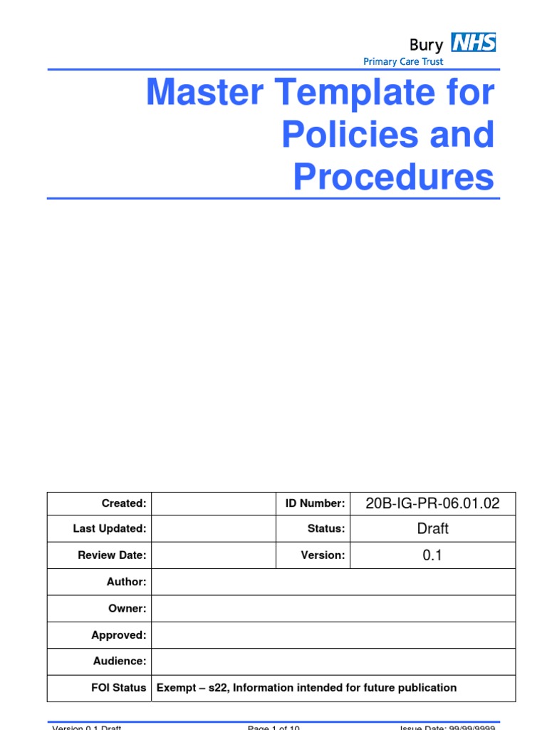 Master Template For Policies and Procedures - PCT | PDF | Version ...