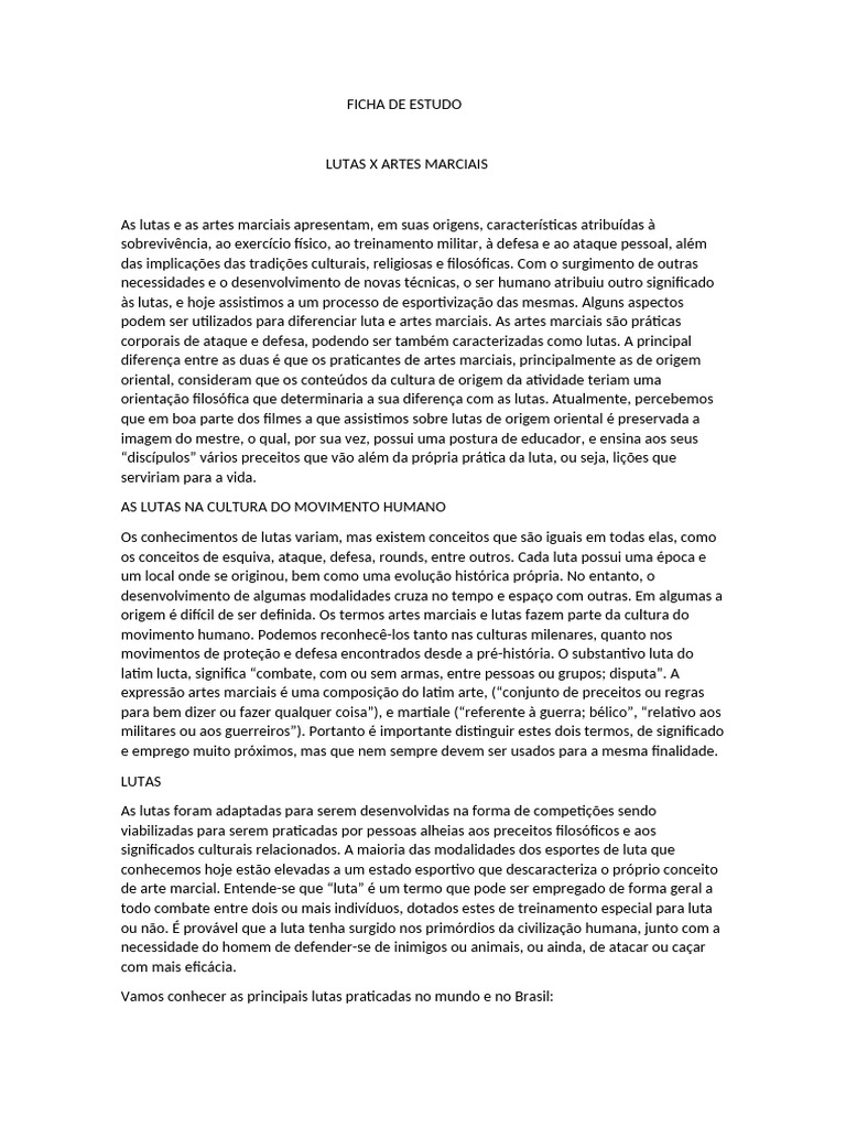 Diferenças entre Lutas e Artes Marciais | PDF | Muay Thai