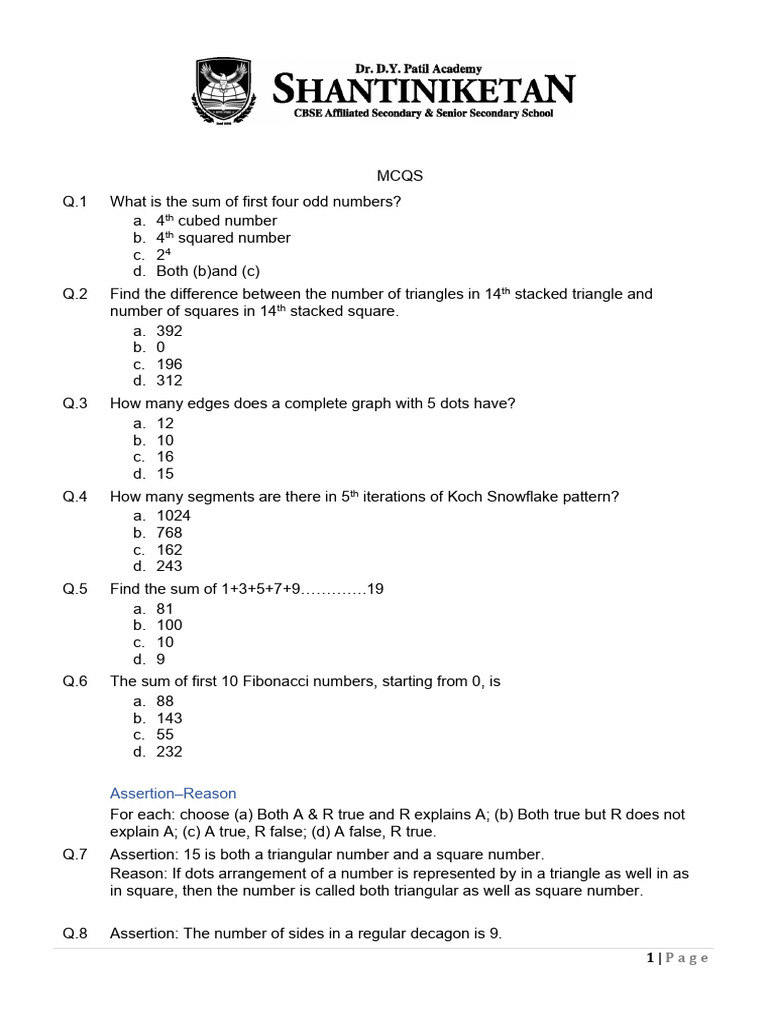 Math MCQs and Patterns Practice | PDF | Triangle | Discrete Mathematics