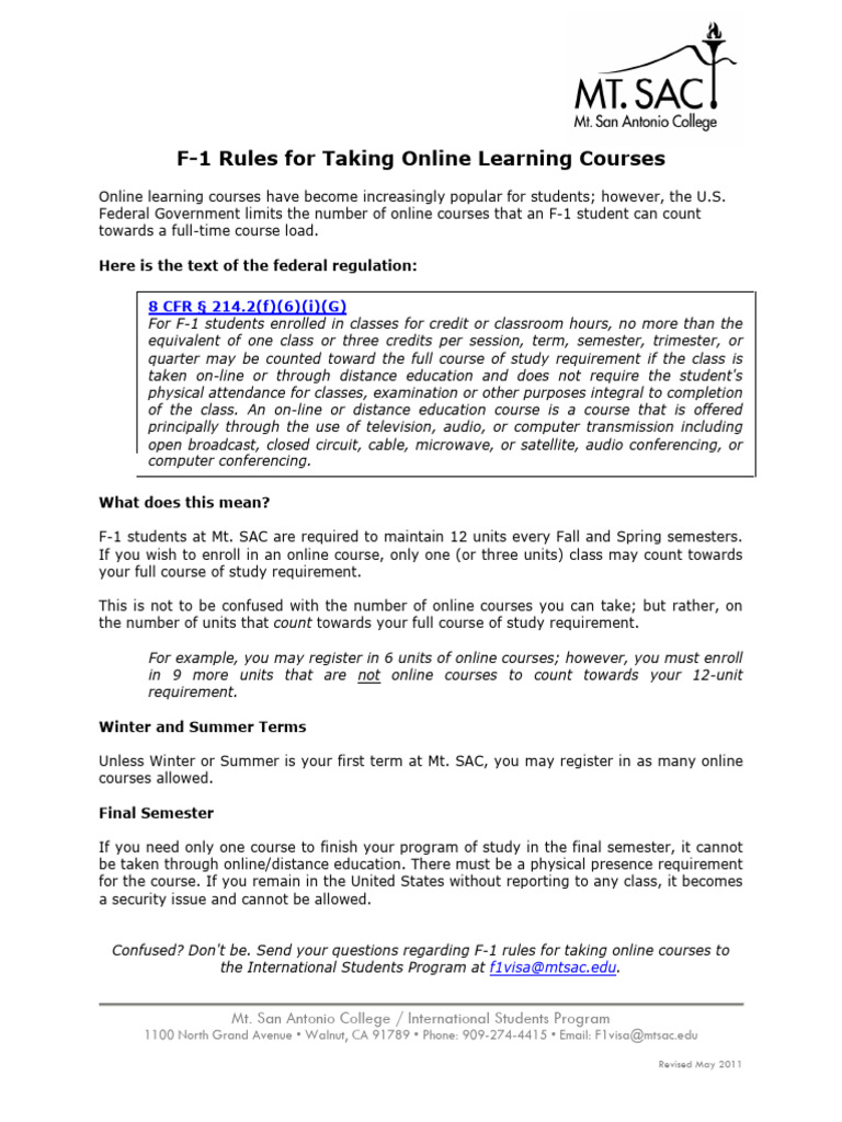 F-1 Rules For Taking Online Learning Courses | PDF | Educational ...