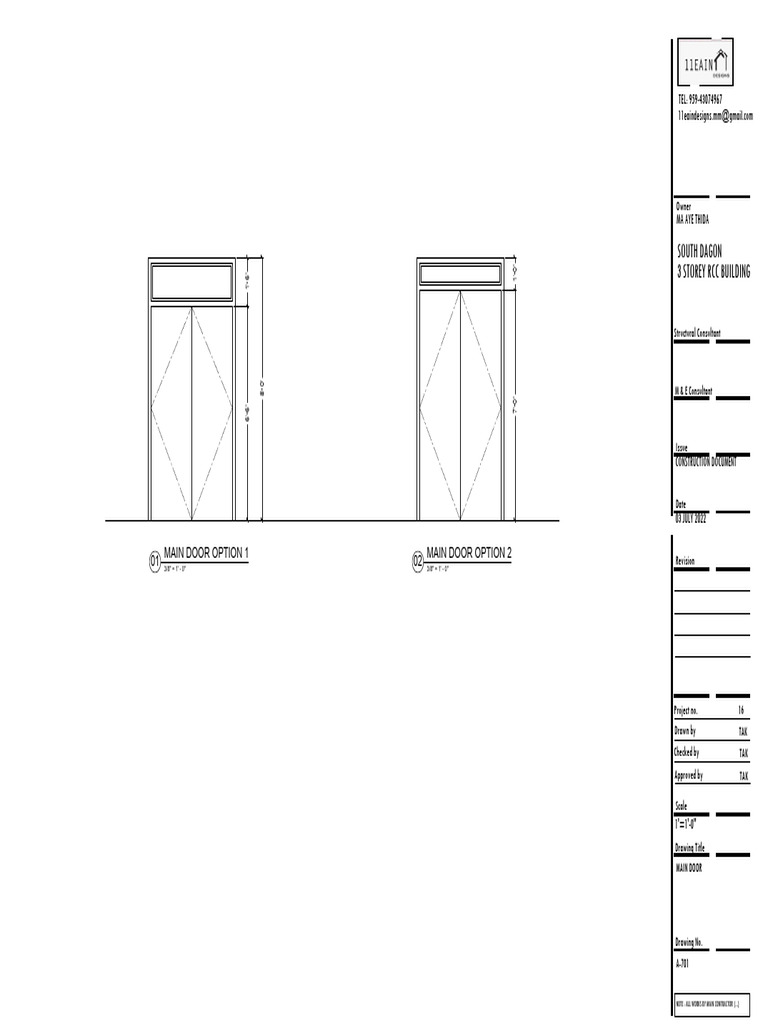 South Dagon 3 Storey RCC Building: Main Door Option 1 01 Main Door ...