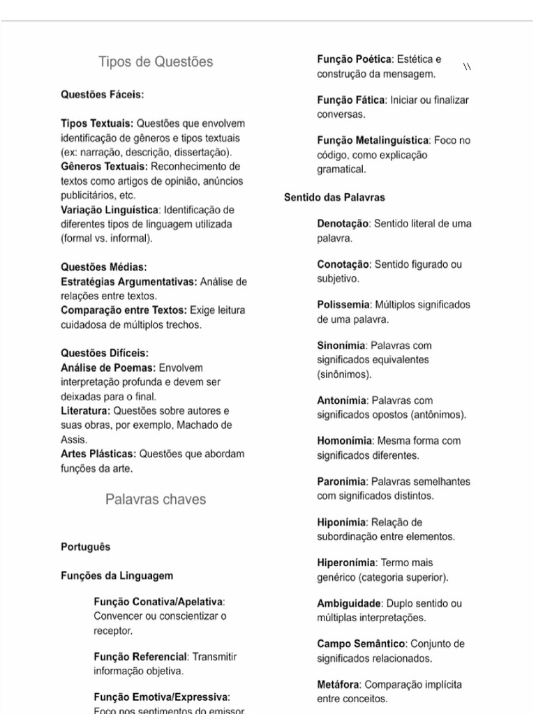 Palavras Chaves - EnEM, Linguagens e Humanas | PDF