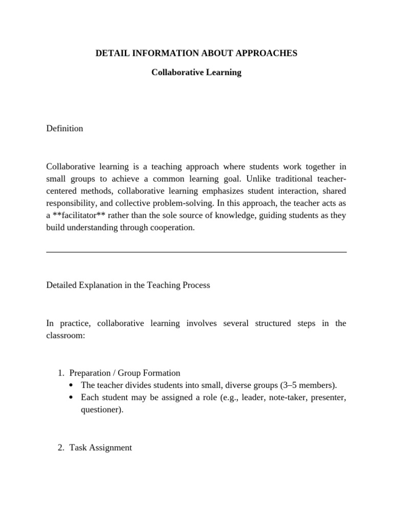 Approach Collaborative Learning Detail Info | PDF | Learning | Teachers