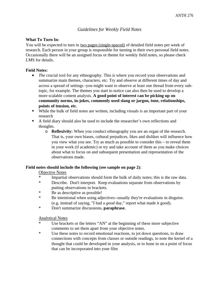 Guidelines For Field Notes | PDF | Psychological Concepts | Cognition