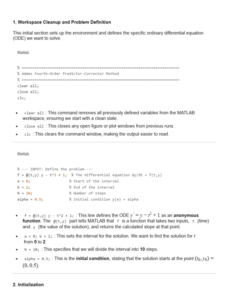 MATLAB ODE Solver: Adams Method Guide | PDF | Ordinary Differential Equation | Function ...