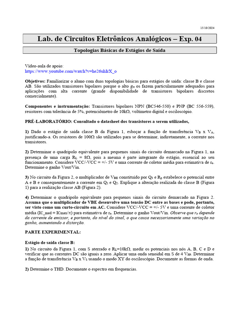 Lab04 v3p3 | PDF | Rede elétrica | Transistor de junção bipolar